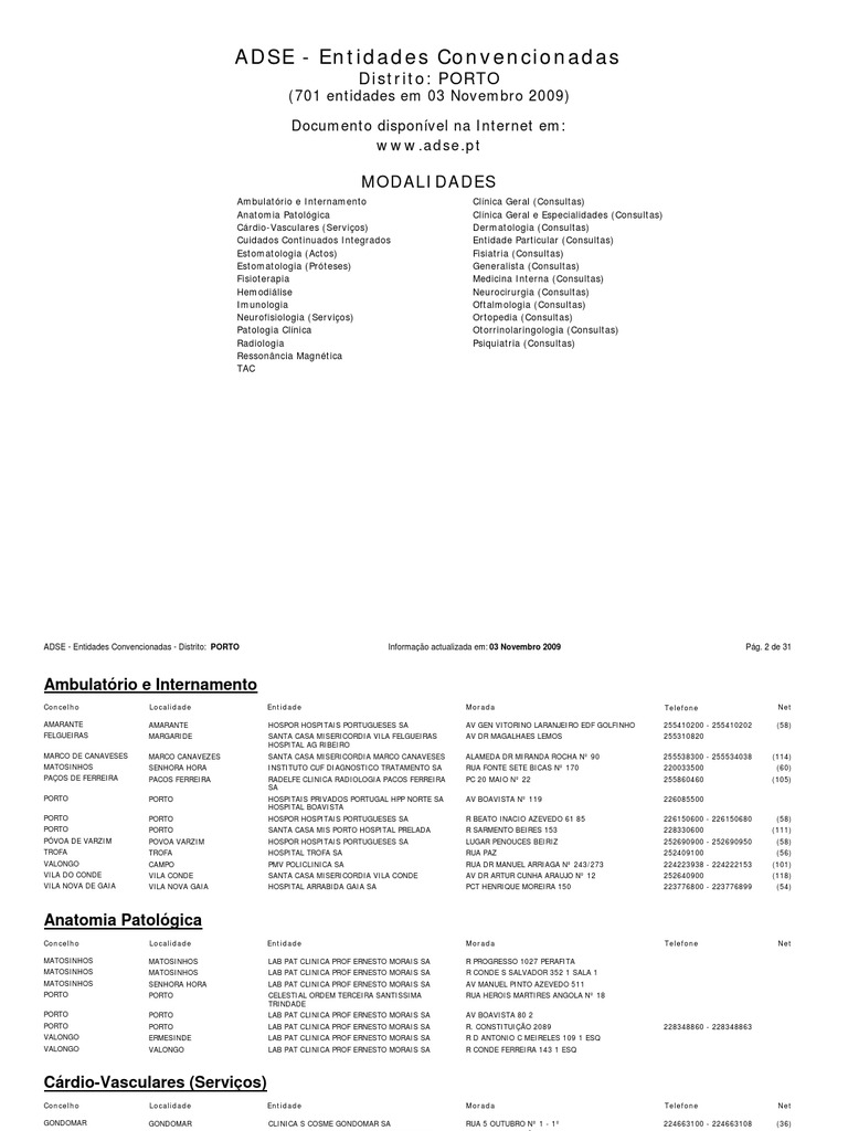 Entidades ADSE no Porto | PDF | Porto | Medicina Clínica