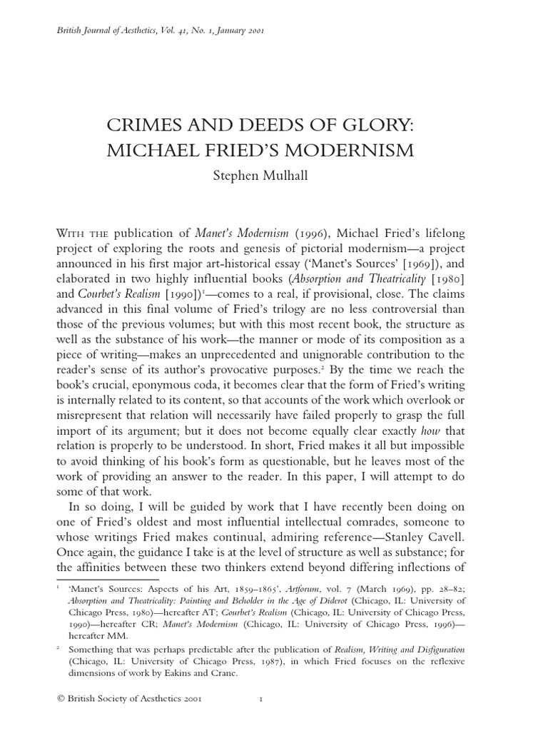 Crimes and Deeds of Glory: Michael Fried's Modernism Stephen Mulhall ...
