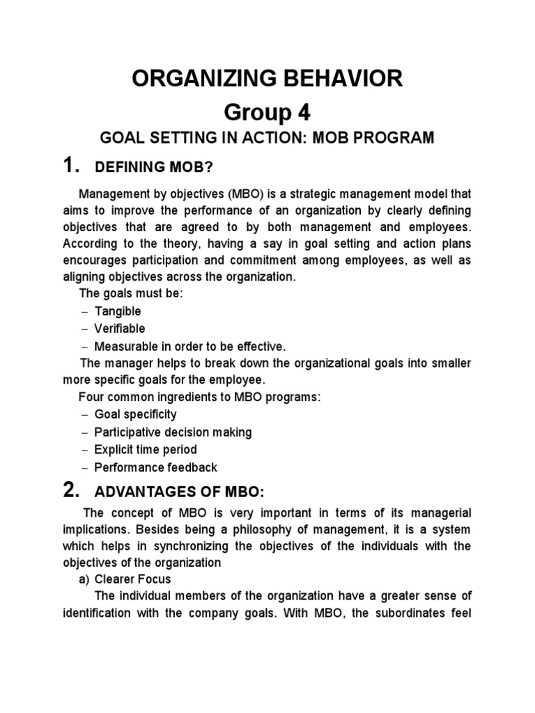 Organizing Behavior Group 4: Goal Setting in Action: Mob Program | PDF ...