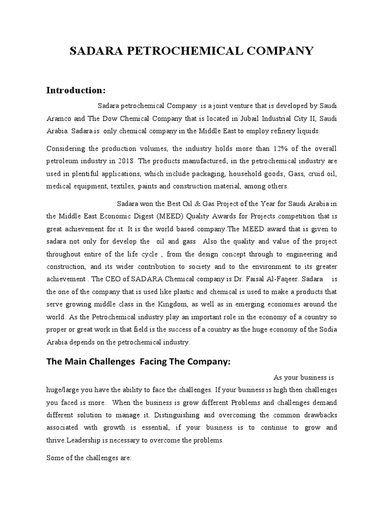 Sadara Petrochemical Company Overview | PDF | Petrochemical | Chemical ...