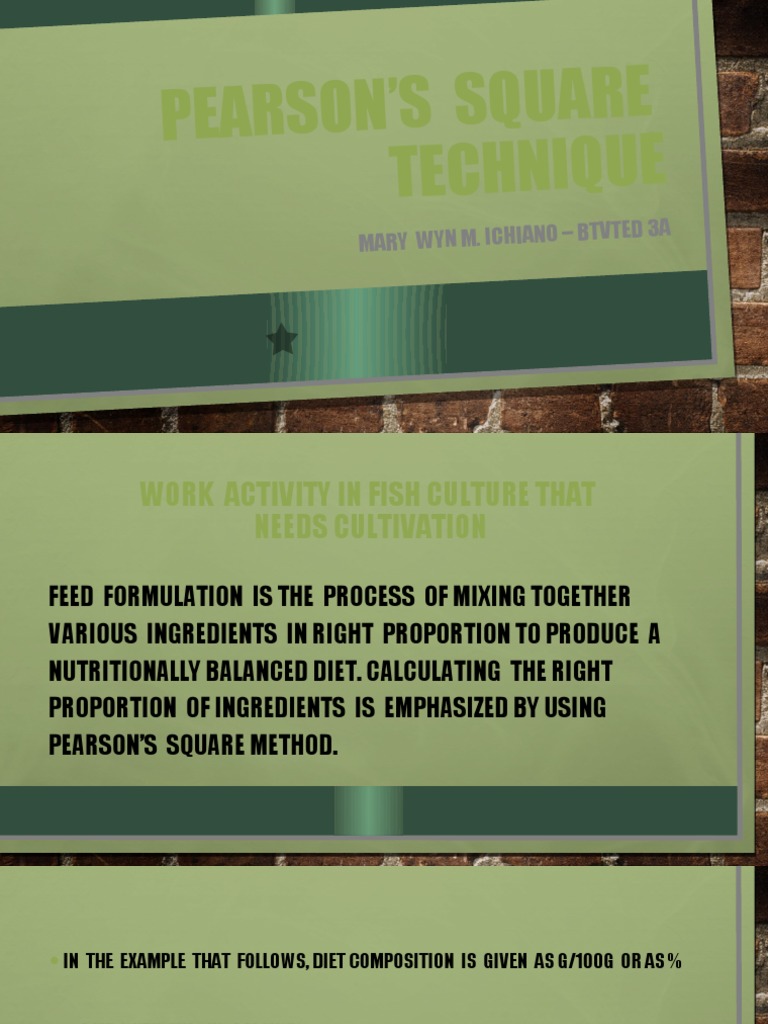 Pearson's Square for Fish Feed Formulation | PDF | Wellness
