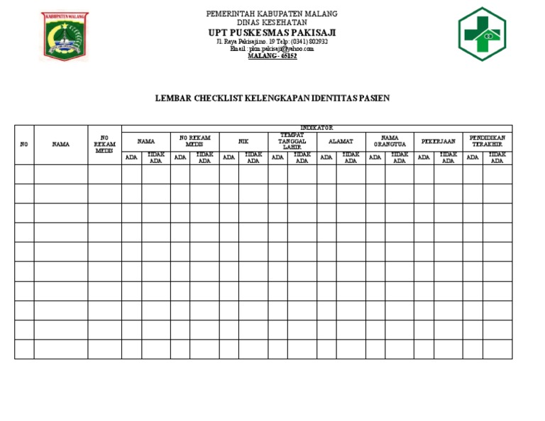 Lembar Checklist Kelengkapan Identitas Pasien | PDF