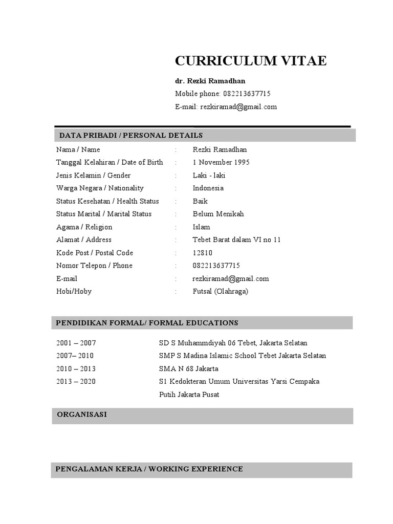 Curriculum Vitae Bima | PDF | Pengembangan Diri | Kesehatan Holistik