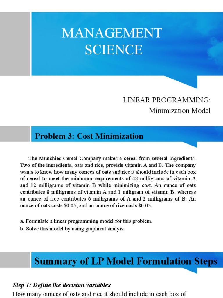 Management Science: Linear Programming: Minimization Model | PDF ... Management Science: Linear Programming: Minimization Model | PDF ...