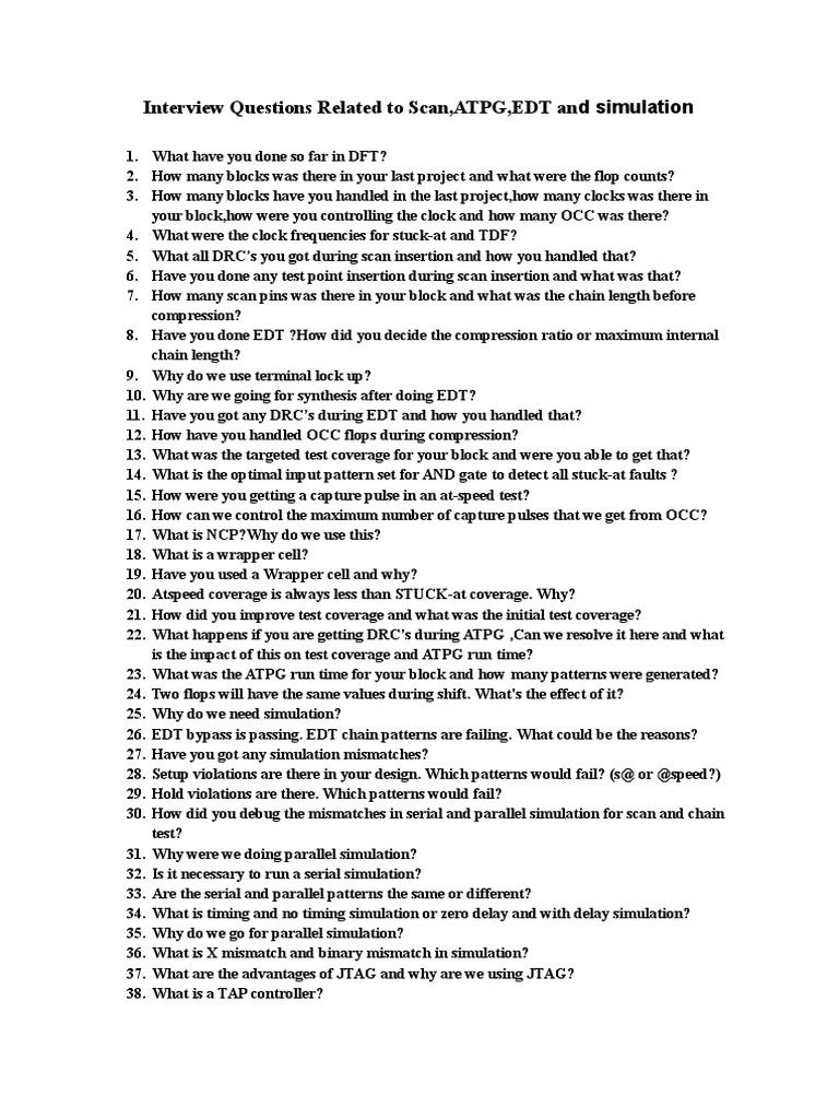 Interview Questions Related To Scan, ATPG, EDT and Simulation | PDF | Electronic Engineering ...
