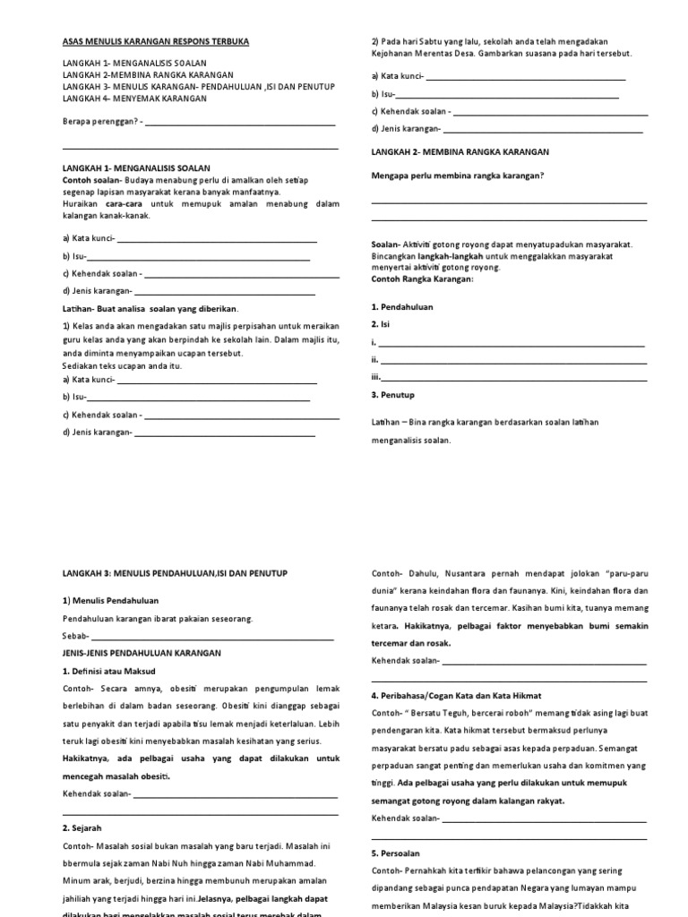 Asas Menulis Karangan Respons Terbuka | PDF