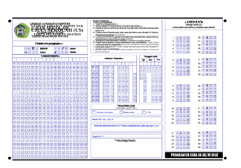 Contoh LJK US 2015 | PDF
