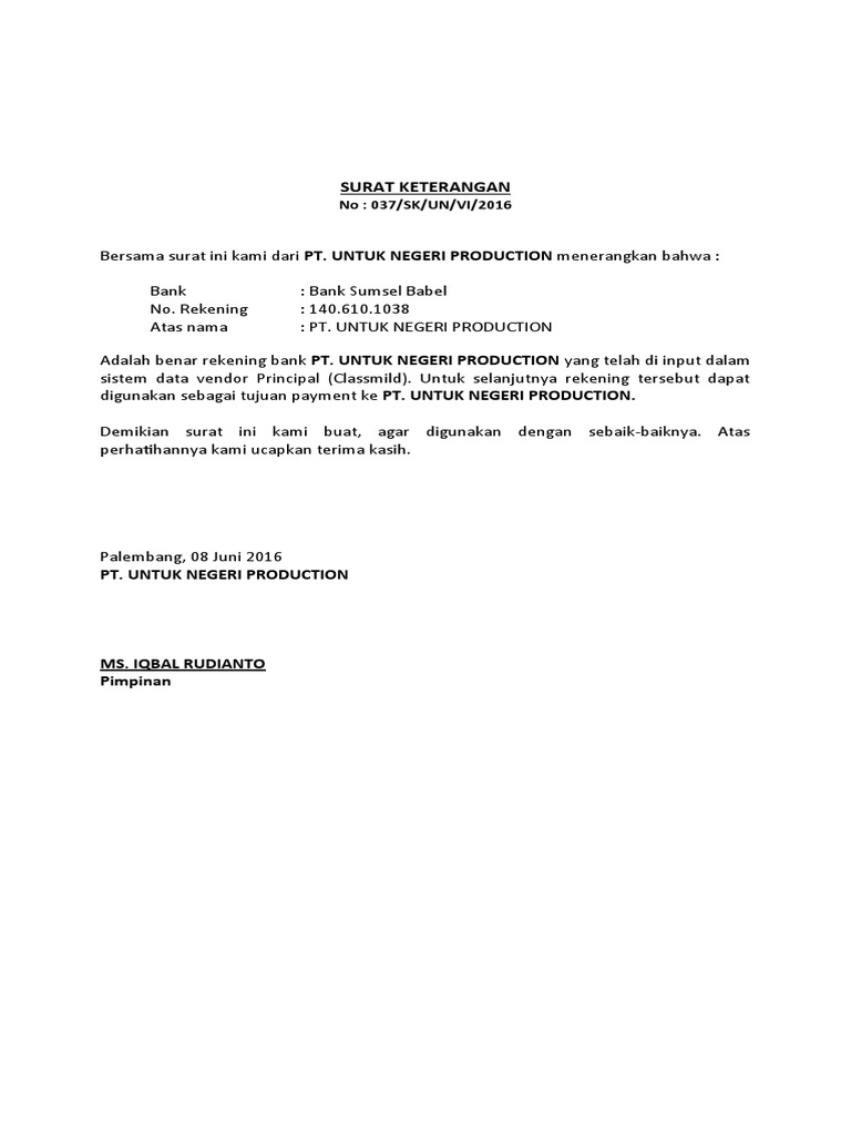 Surat Keterangan Bank | PDF