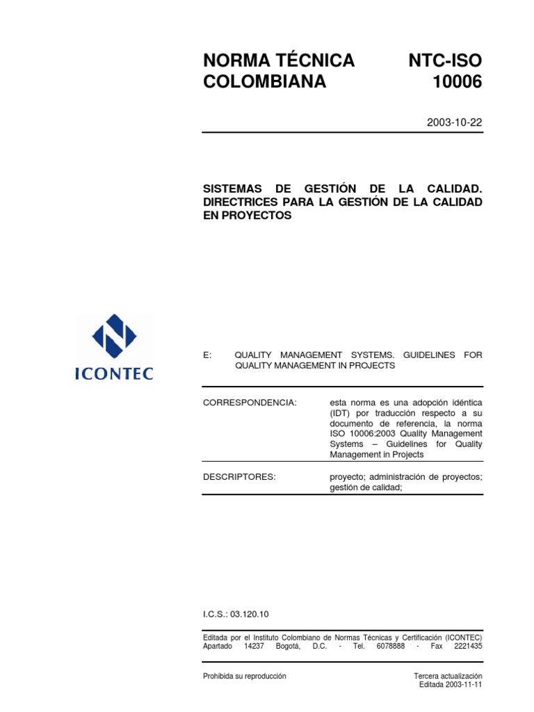 Norma Iso 10006 | PDF | Gestión de la calidad | Calidad (comercial)