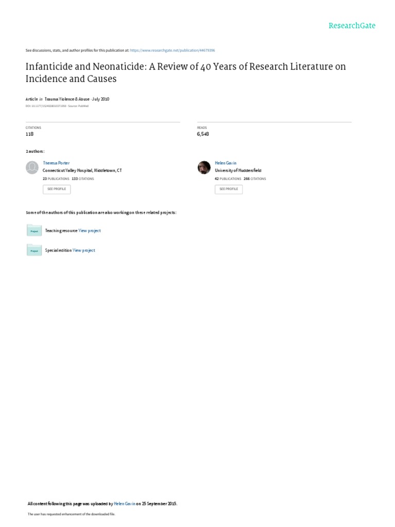 Infanticide and Neonaticide: A Review of 40 Years of Research ...