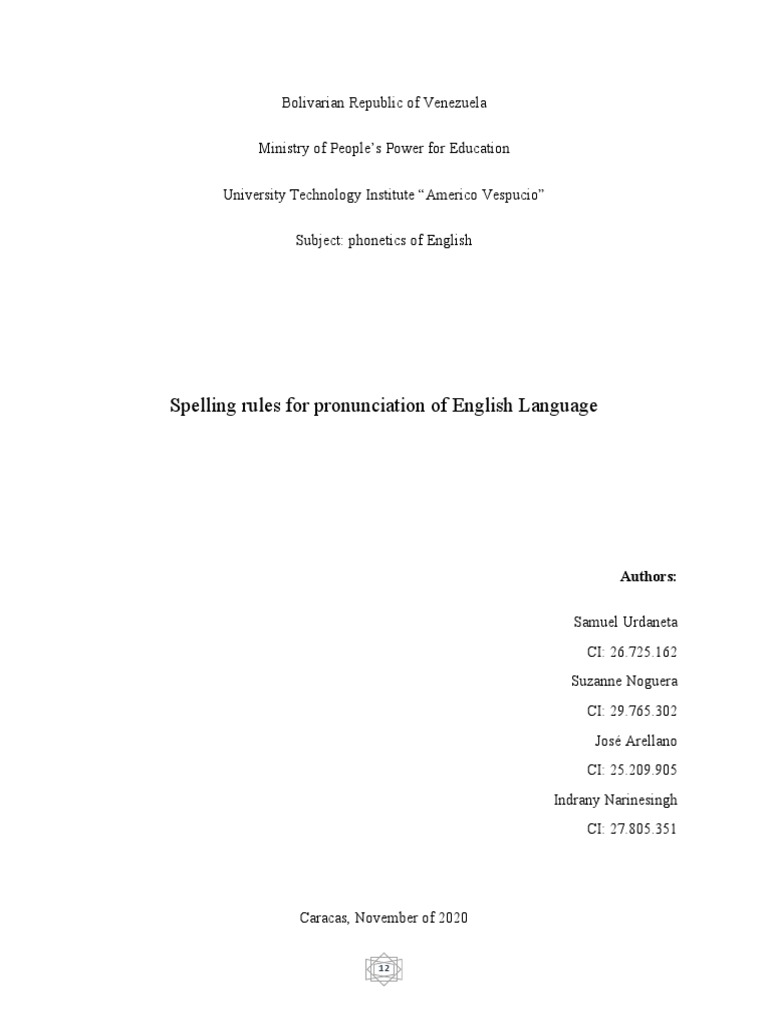 Spelling Rules For Pronunciation of English Language: Authors ...