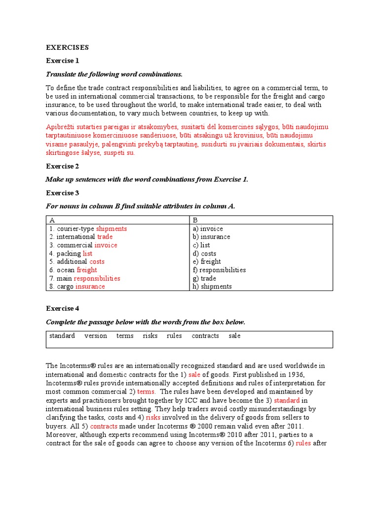 Translate The Following Word Combinations.: Exercises Exercise 1 | PDF ...