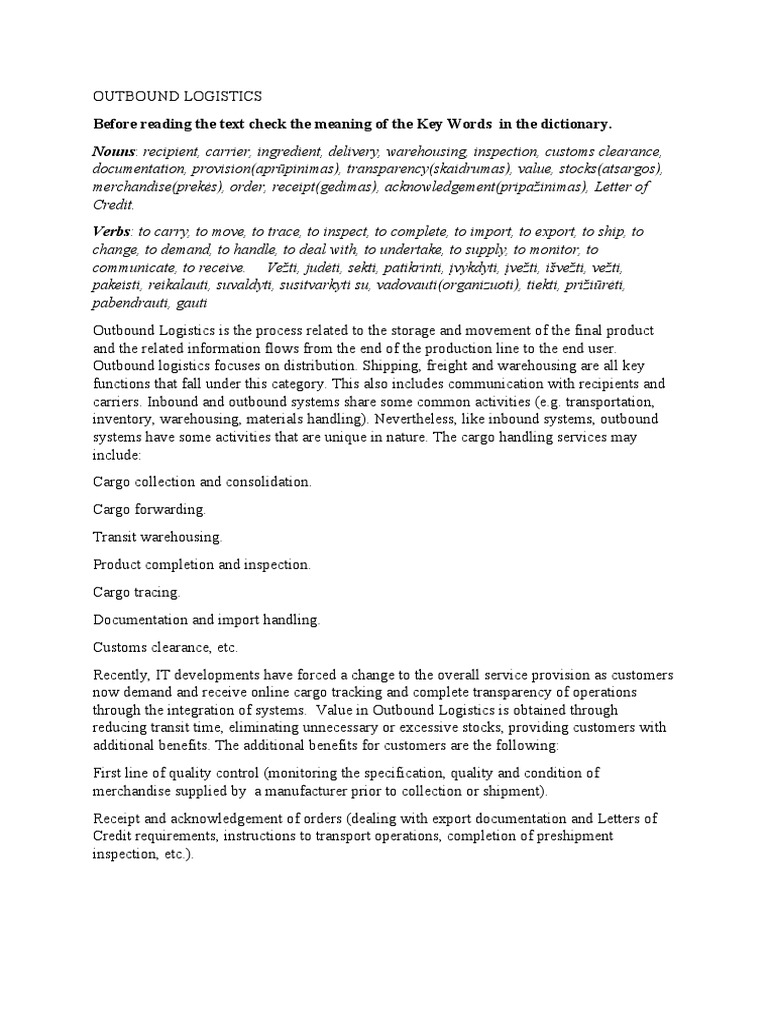 Nouns: Recipient, Carrier, Ingredient, Delivery, Warehousing ...