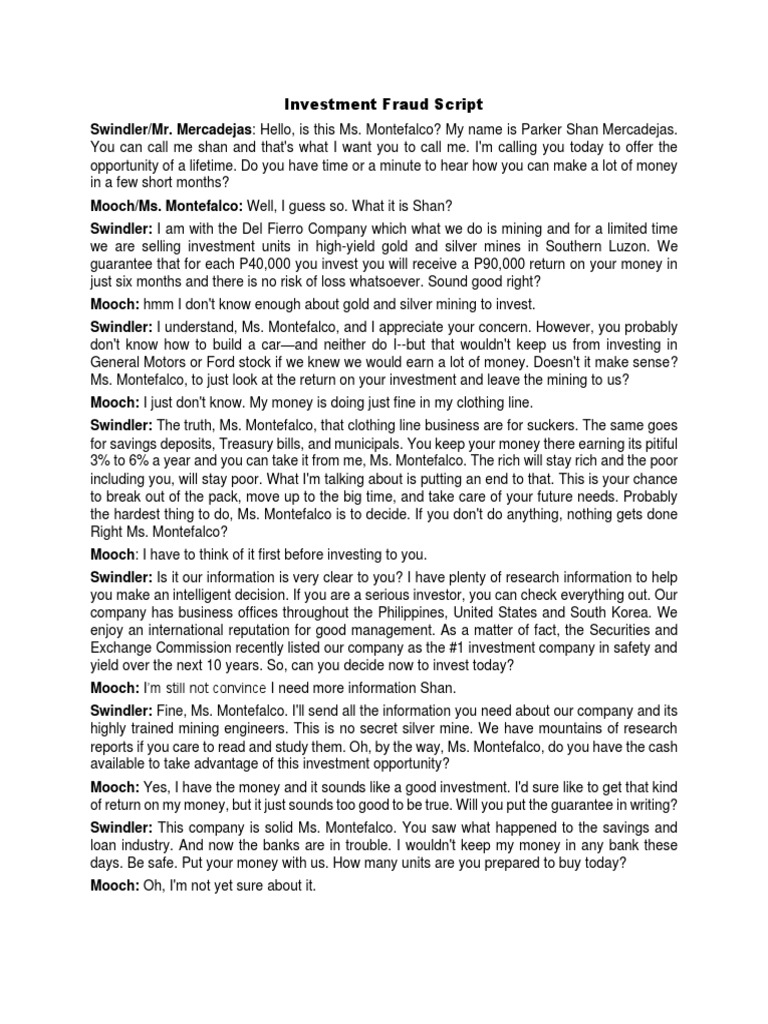 Investment Fraud Script | PDF | Investing | Business
