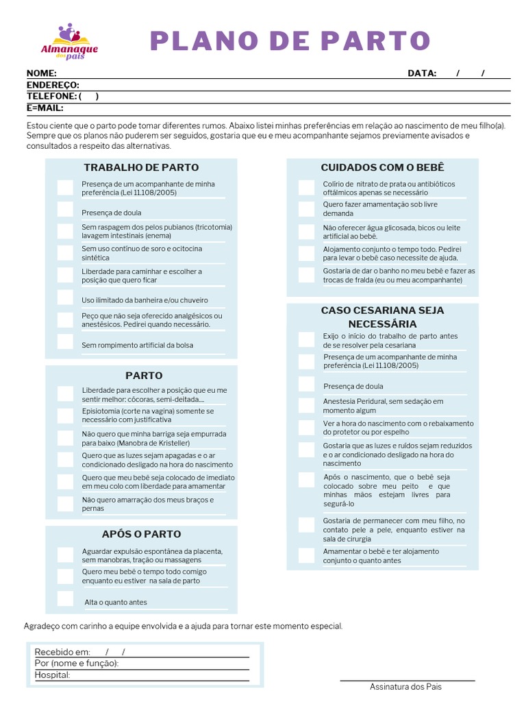 Plano de Parto PDF | PDF | Parto | Especialidades médicas Plano de Parto PDF | PDF | Parto | Especialidades médicas