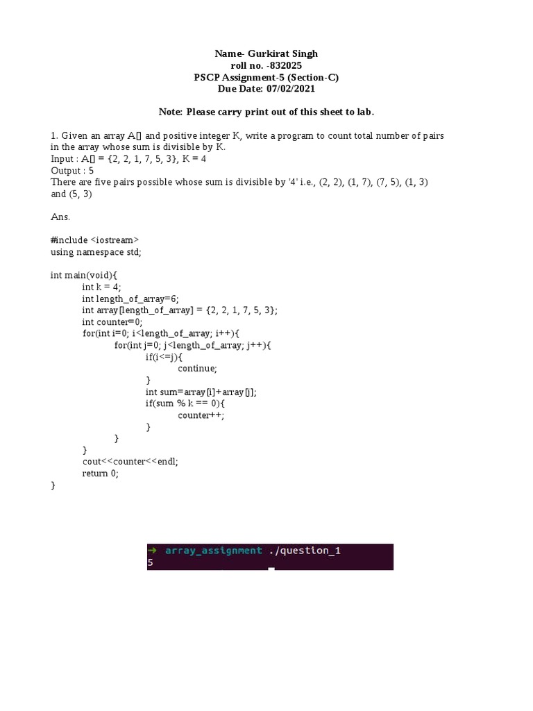 Name-Gurkirat Singh Roll No. - 832025 PSCP Assignment-5 (Section-C) Due Date: 07/02/2021 | PDF ...