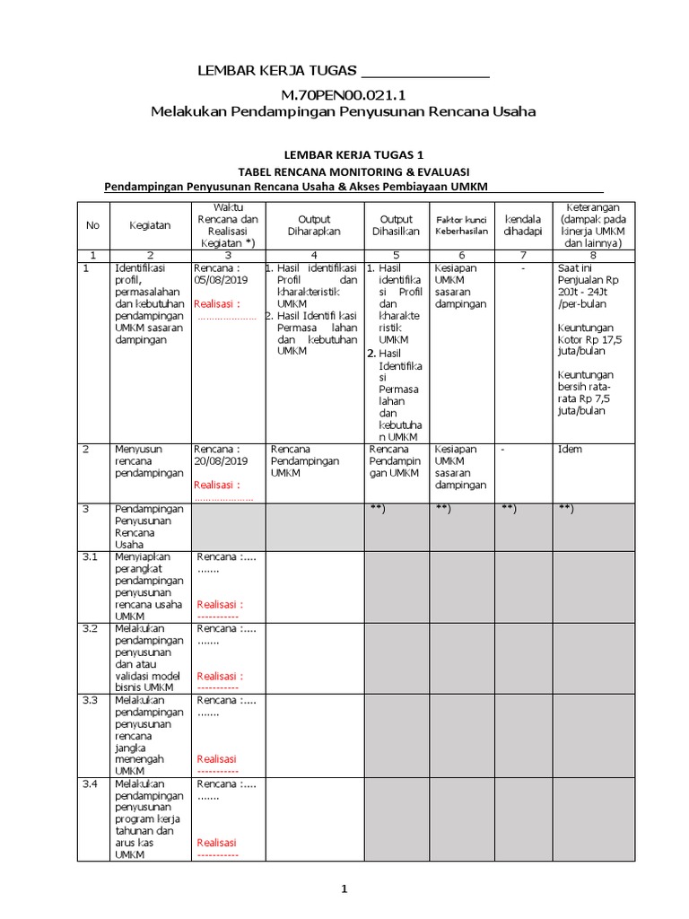 Rencana Pendampingan UMKM | PDF