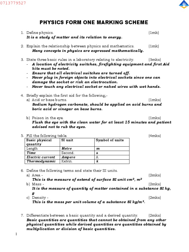 Phy F1 MS | PDF | International System Of Units | Measurement