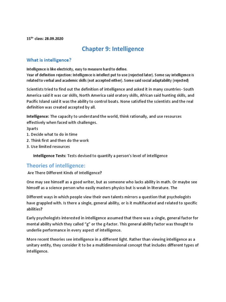 Chapter 9: Intelligence | PDF | Id | Memory