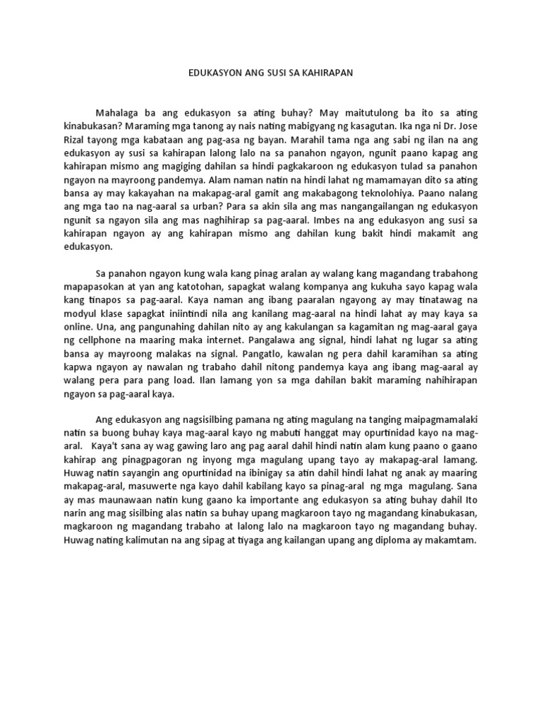 Edukasyon Ang Susi Sa Kahirapan | PDF