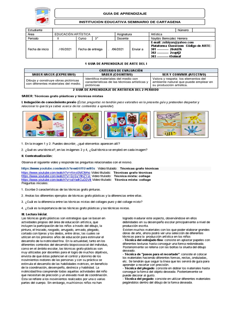 2 Guía de Artística de 3° - 2P 2021 | PDF | Dibujo | Pinturas