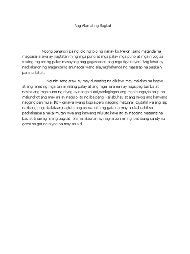 Ang Alamat NG Bagkat | PDF