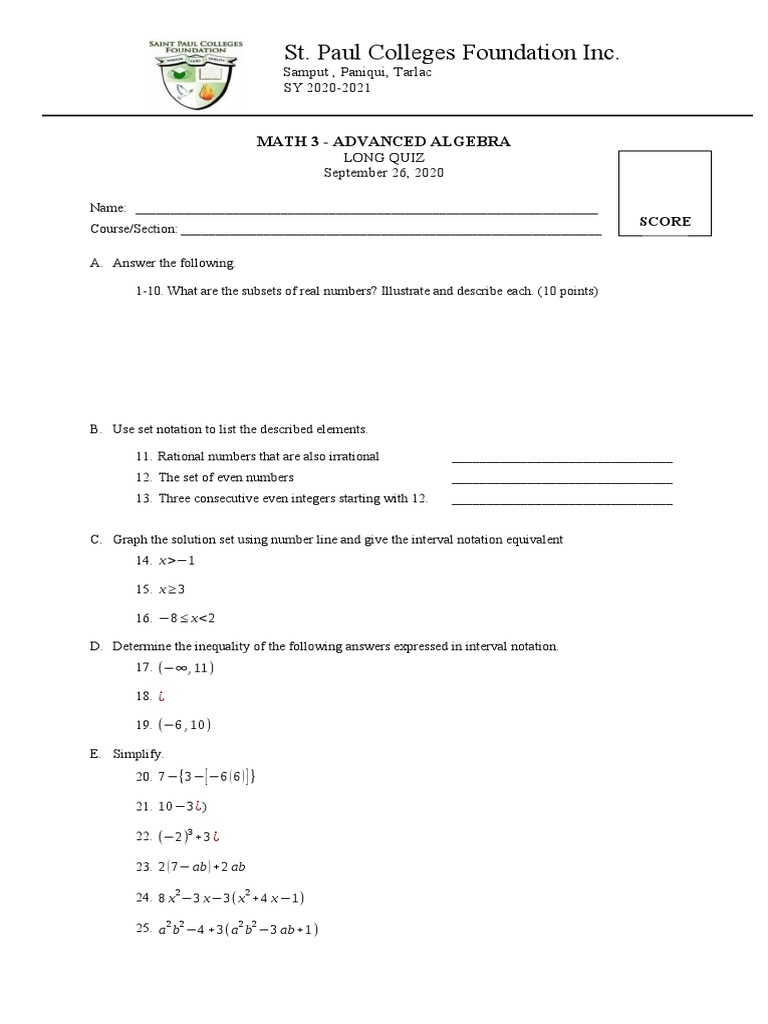 1ST Long Quiz | PDF | Real Number | Function (Mathematics)
