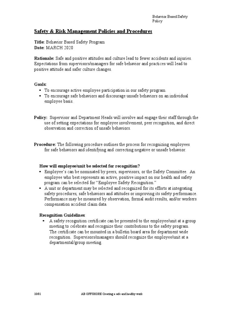 Behavior Based Safety Program | Download Free PDF | Safety | Employment