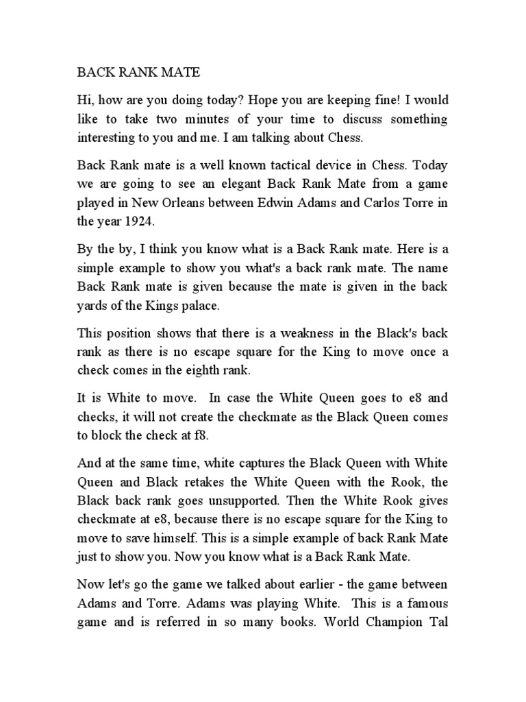 Back Rank Mate | PDF | Board Games | Chess