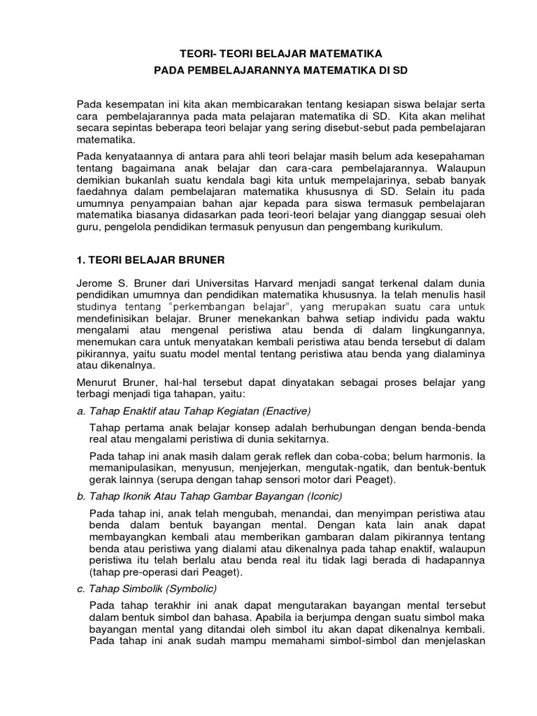 02 Teori Belajar Matematika SD | PDF | Sains & Matematika 02 Teori Belajar Matematika SD | PDF | Sains & Matematika