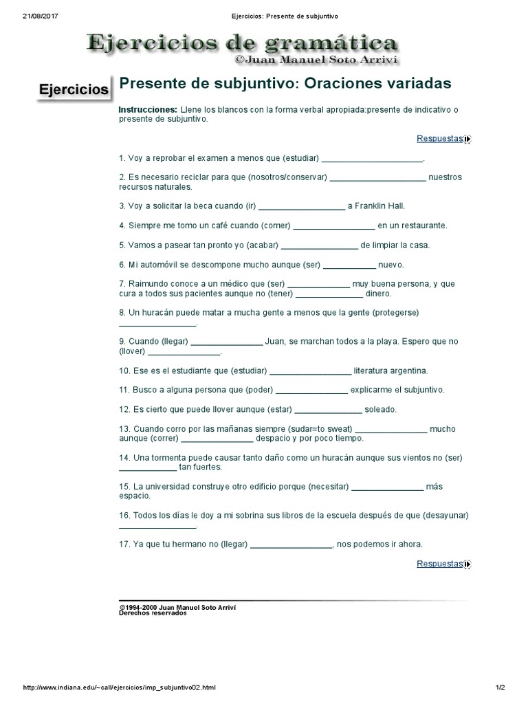 Ejercicios - Presente de Subjuntivo | PDF | Clima | Desastre Meteorológico