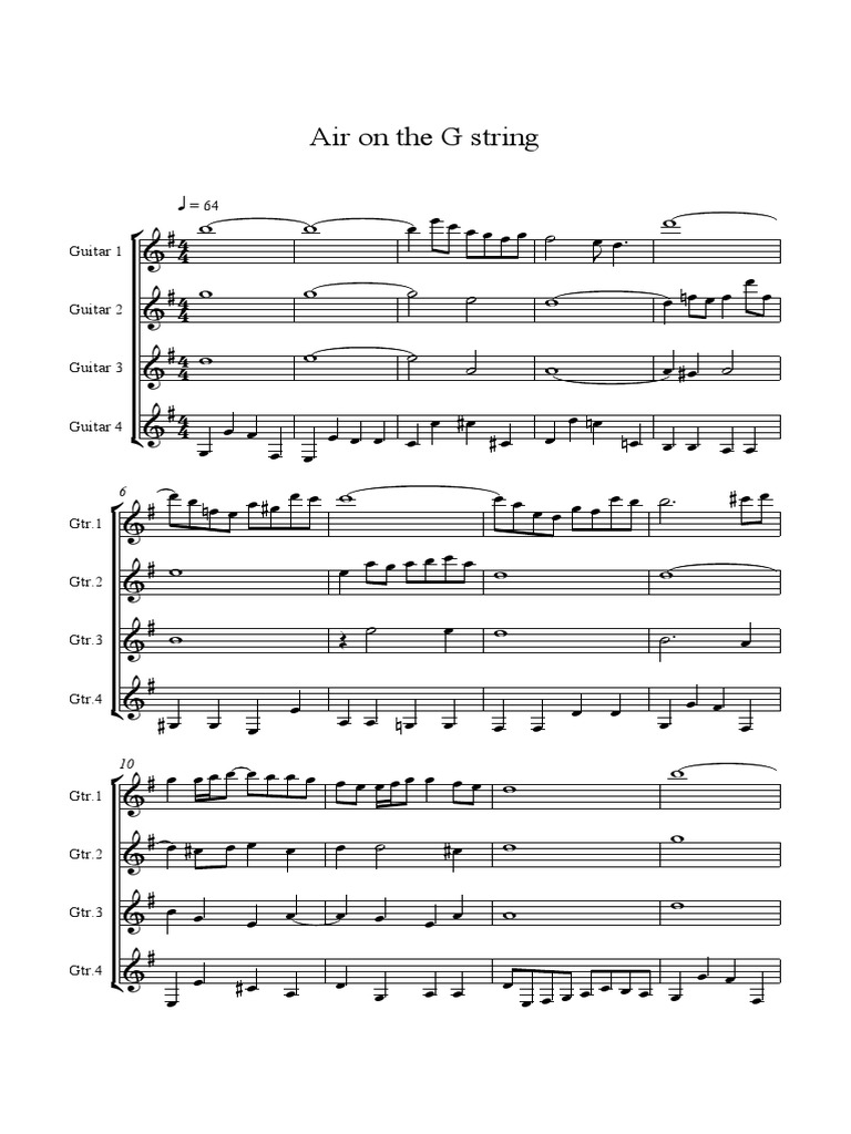 Air On G String For Quartet Guitars - J.S.Bach | PDF | Classicism ...
