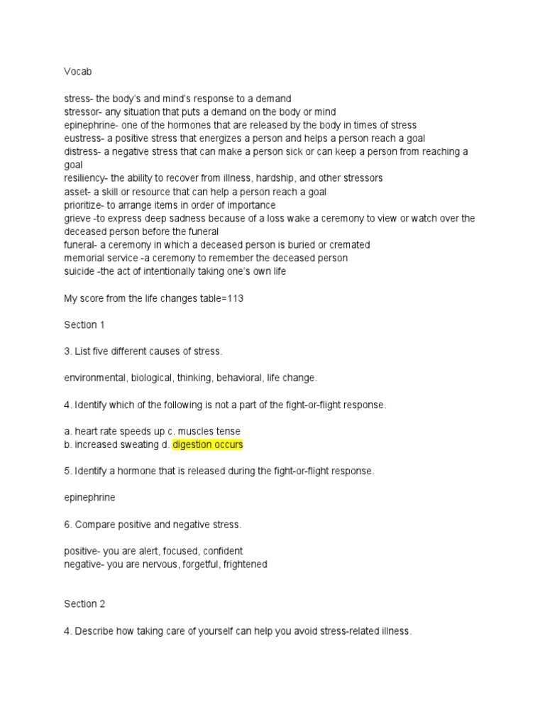 Chapter 4 Managing Stress and Coping With Loss | PDF | Stress (Biology ...