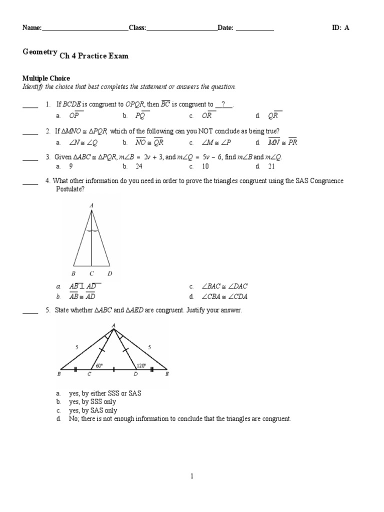 Geometry Chapter 4 Practice Exam | PDF