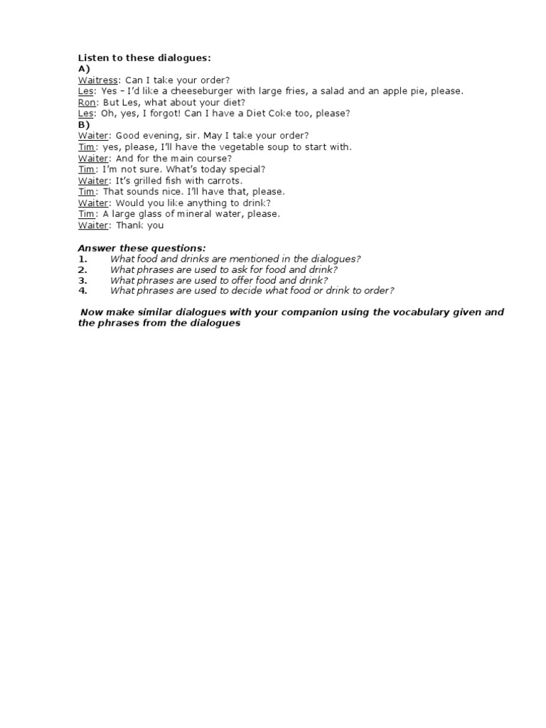 Restaurant Order Dialogues and Analysis | PDF