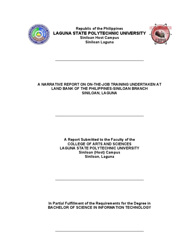 OJT Narrative Report: Land Bank Experience | PDF | Abstract (Summary ...