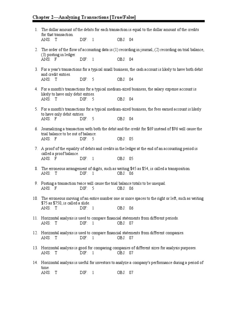 Examination Question and Answers, Set C (True or False), Chapter 2 - Analyzing Transactions ...