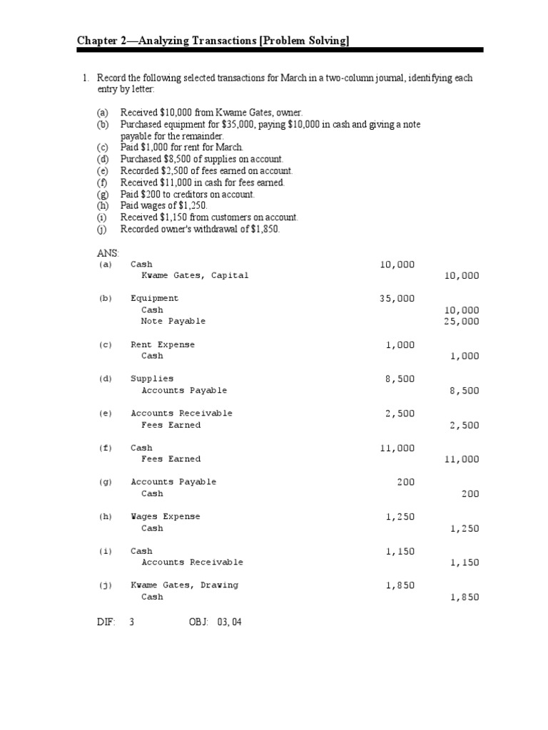 Examination Question and Answers, Set C (Problem Solving), Chapter 2 - Analyzing Transactions ...