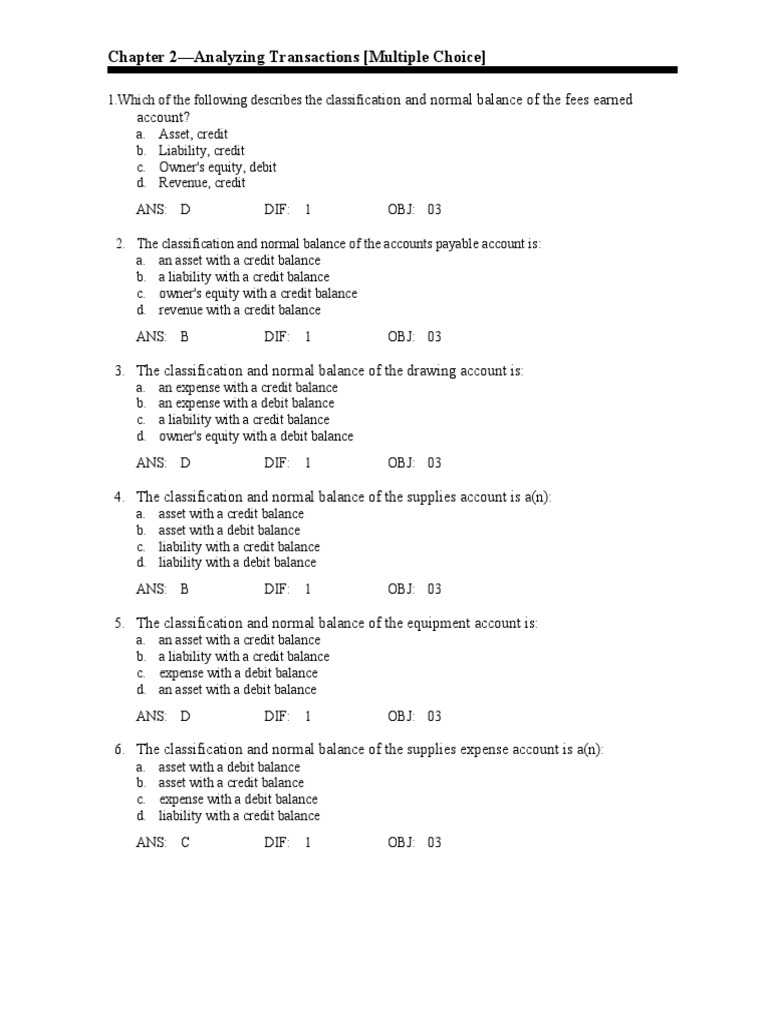 Examination Question and Answers, Set B (Multiple Choice), Chapter 2 ...