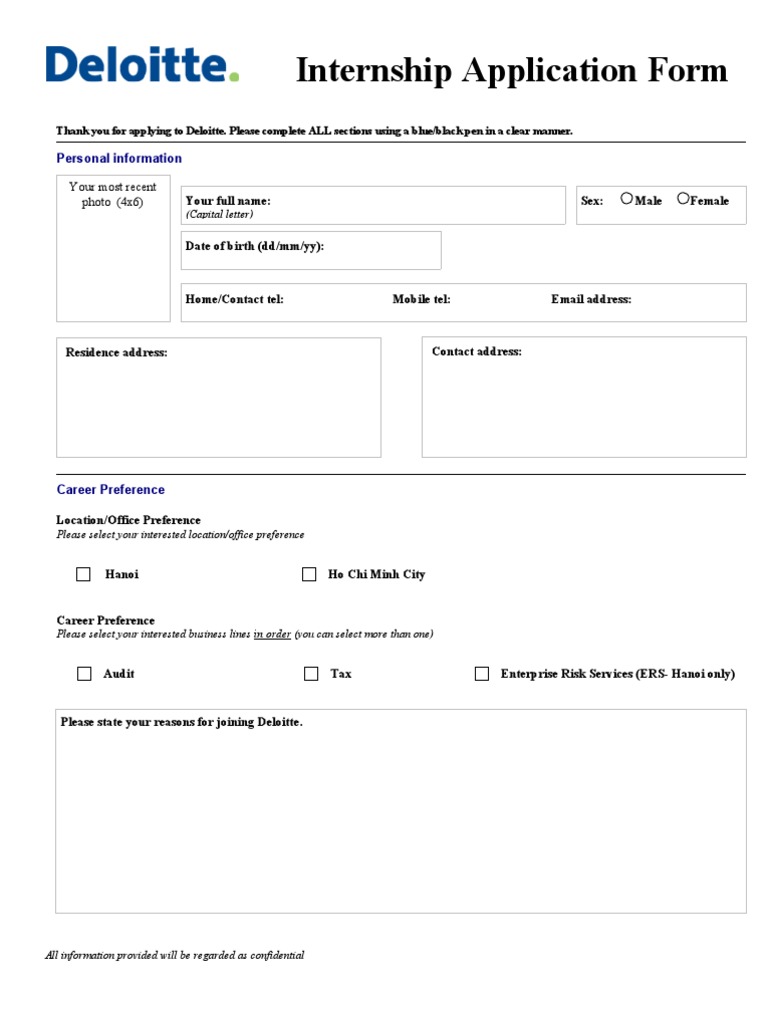 Deloitte Internship Application Form | PDF | Business