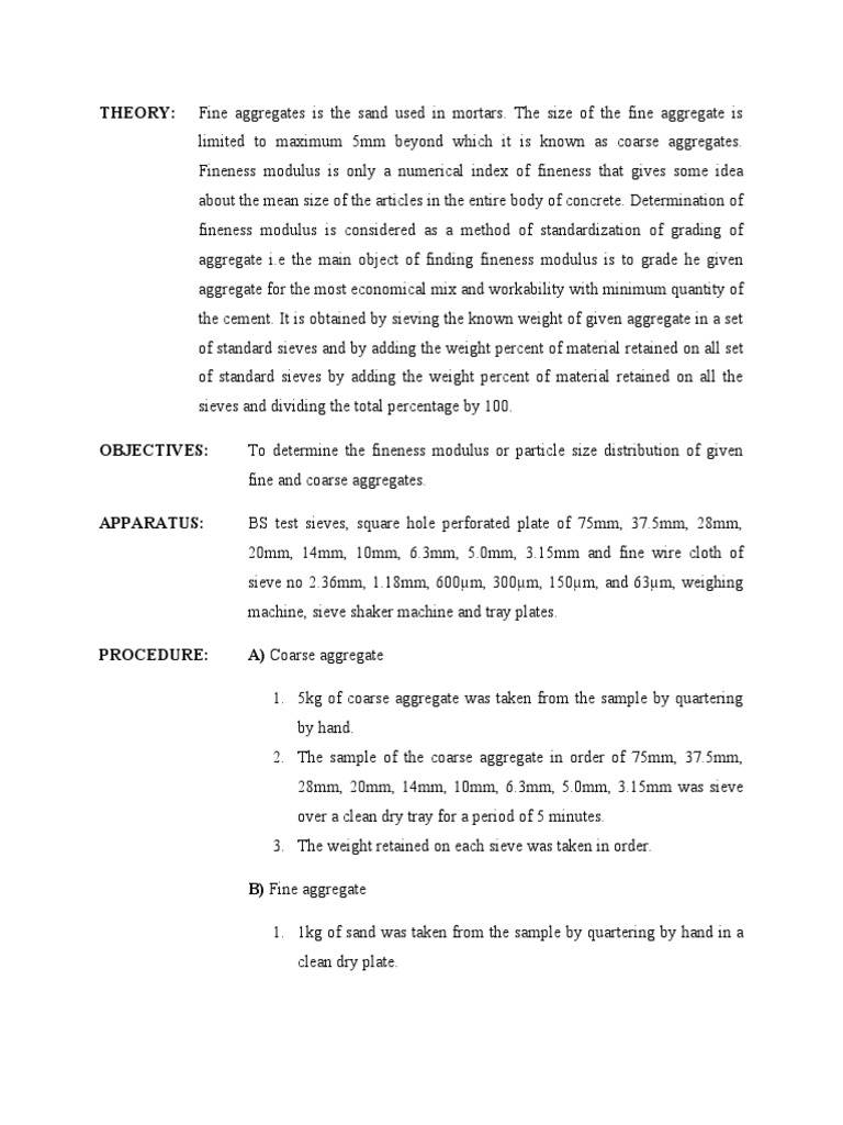 Fineness Modulus Calculation Guide | PDF | Materials