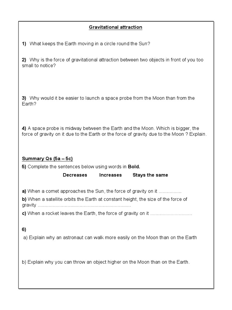 Gravitational Worksheets | PDF | Gravity | Moon