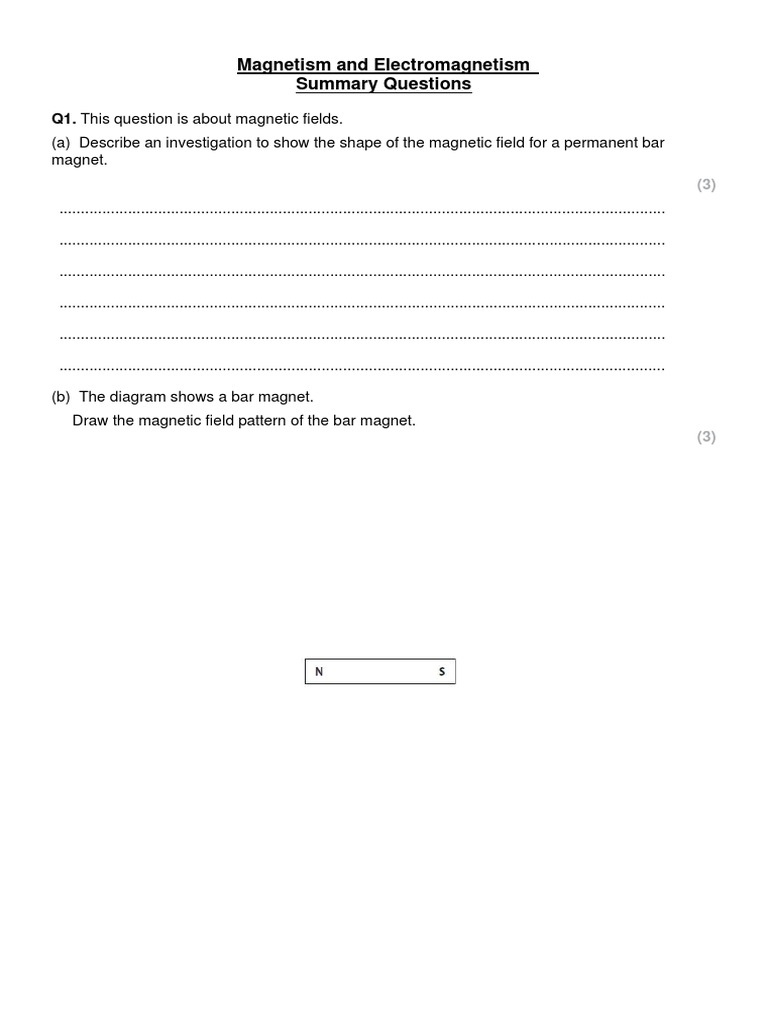 Magnetism and Electromagnetism Questions Only | PDF | Magnetic Field ...