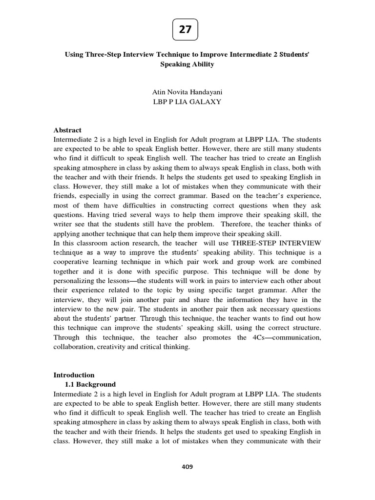 Enhancing Speaking Skills with Three-Step Interview | PDF | Fluency ...