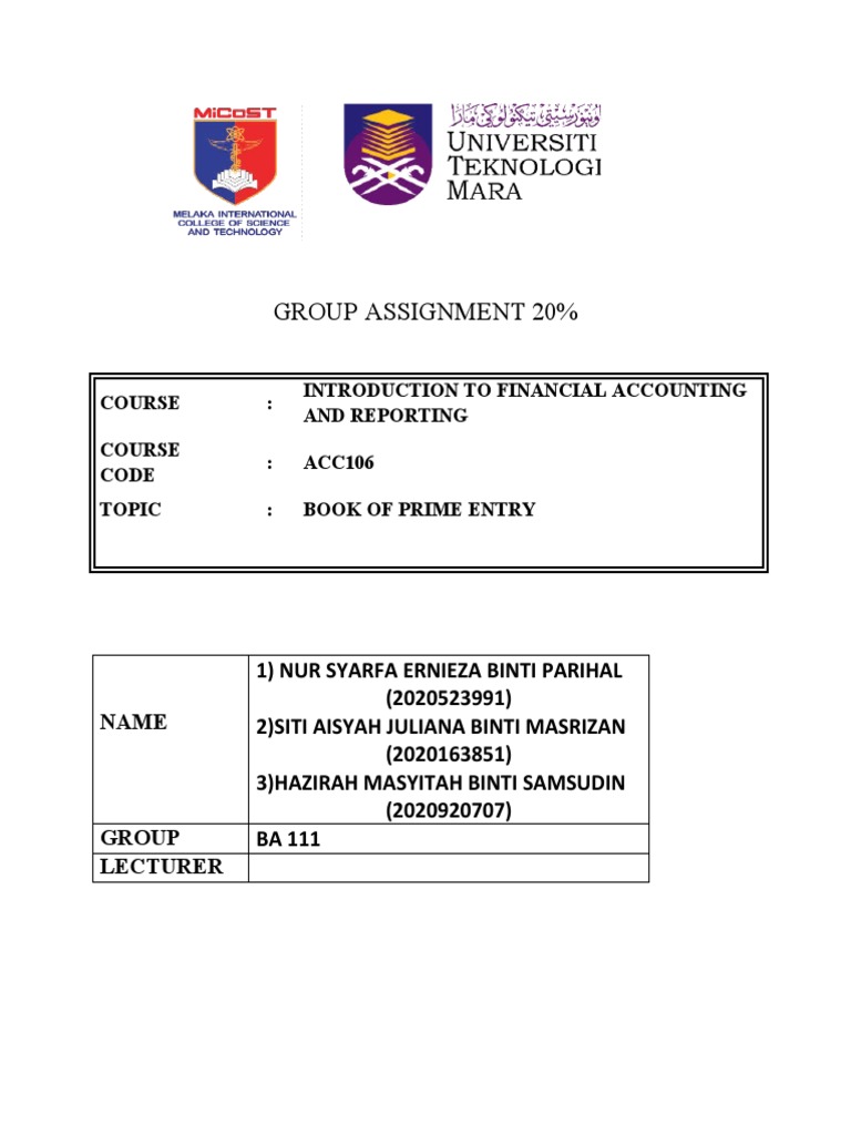 Assignment Acc Group | PDF | Debits And Credits | Accounting