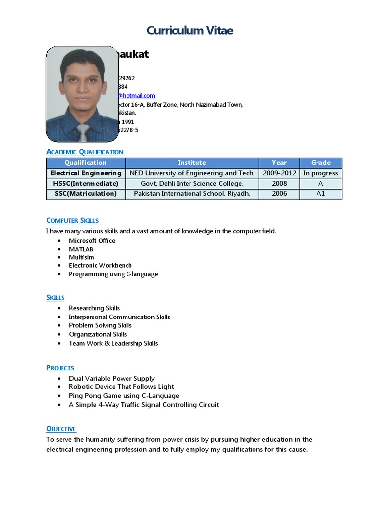 Syed Adeel Shaukat CV - Electrical Engineer | PDF