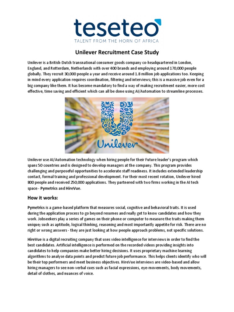 Unilever Recruitment Case Study: How It Works | PDF | Artificial ...