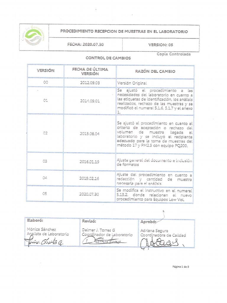 Procedimiento Recepcion de Muestras en El Laboratorio | PDF