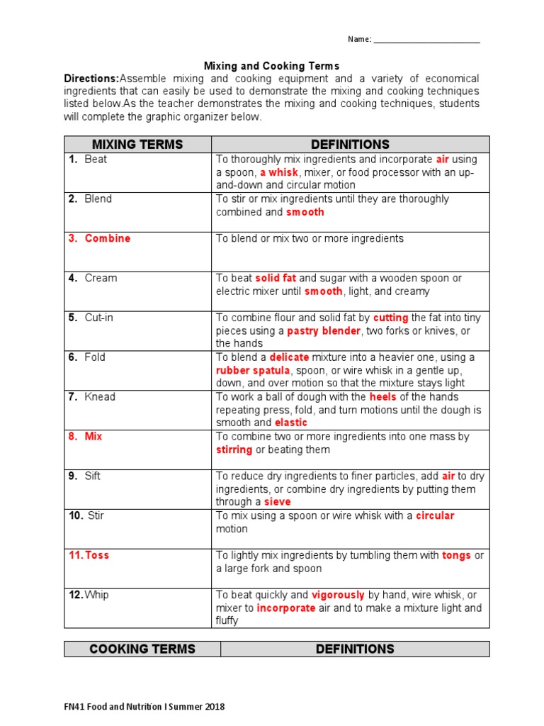 Foods 1 2.04.mixing and Cooking Terms | PDF | Grilling | Home