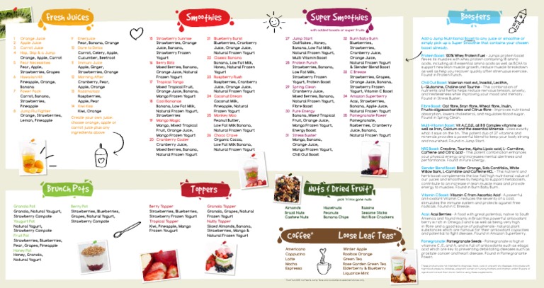 Jump Juice Bars Menu | PDF | Juice | Diet & Nutrition